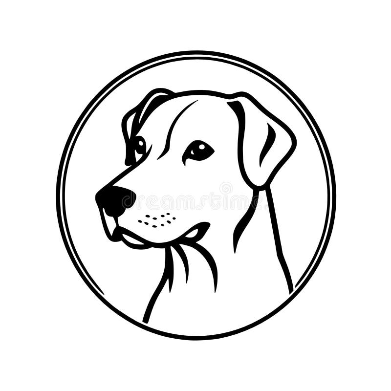Dog Head with Circle. Black and White Illustration Stock Illustration ...