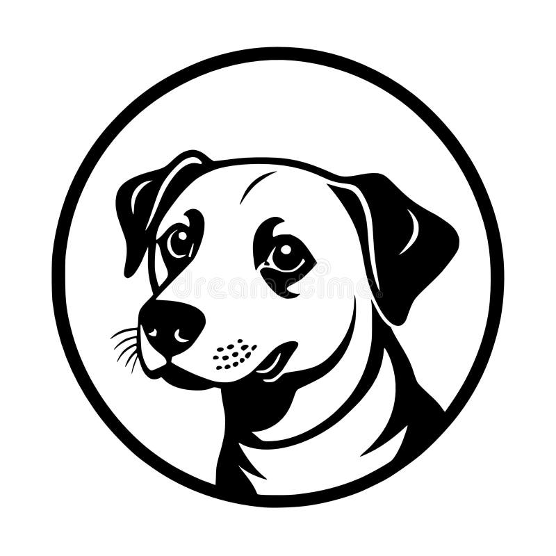 Dog Head with Circle. Black and White Illustration Stock Illustration ...