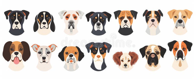 Dog Heads Isolated on White, Collection of Canines Stock Photo - Image ...