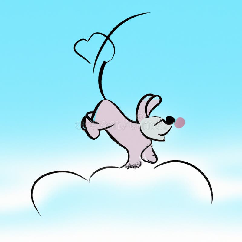 Dog in Heaven on a Cloud Shaking Tail Illustration Stock Illustration ...