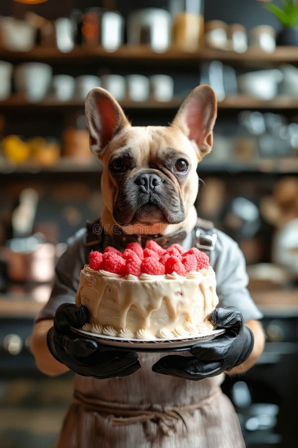 A Dog Holding a Cake with Raspberries on it. Generative AI Stock Image ...