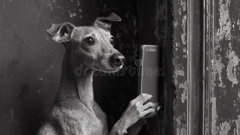 A Dog Holding a Cell Phone Up To the Wall, AI Stock Illustration ...