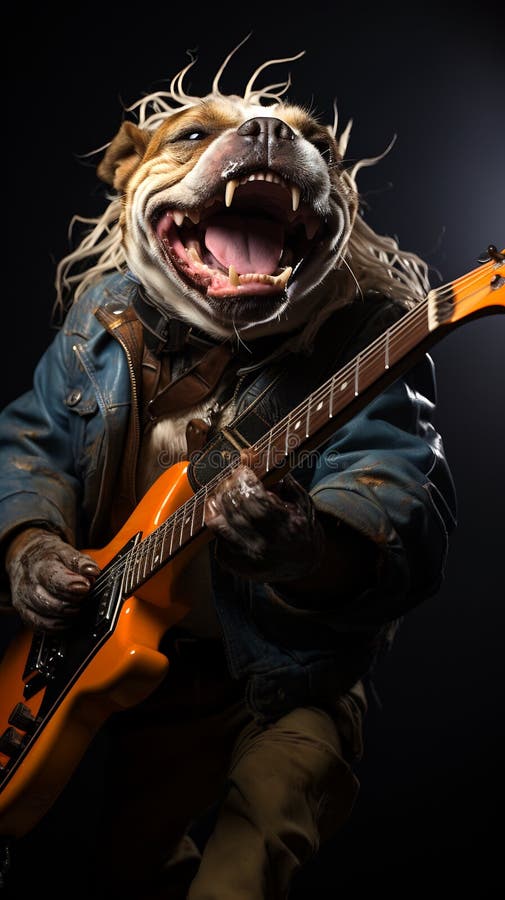 Dog that is Holding Guitar and Wearing Jacket. Generative AI Stock ...
