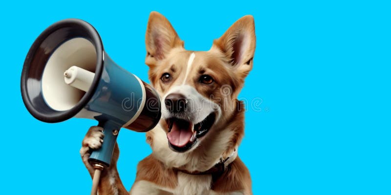Dog holding on a megaphone stock illustration. Illustration of playfuls ...