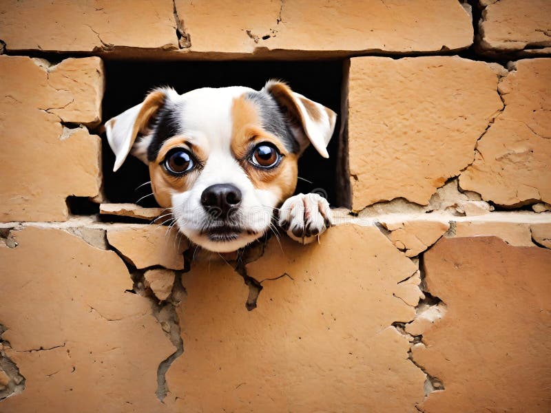 Dog with a Hole in the Wall Stock Illustration - Illustration of nature ...