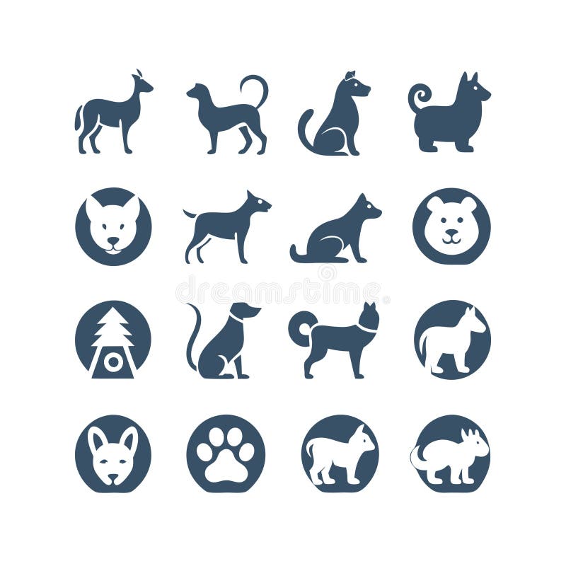 Dog Icon Set: Diverse Breeds and Symbols for Pet-Related Designs Stock ...