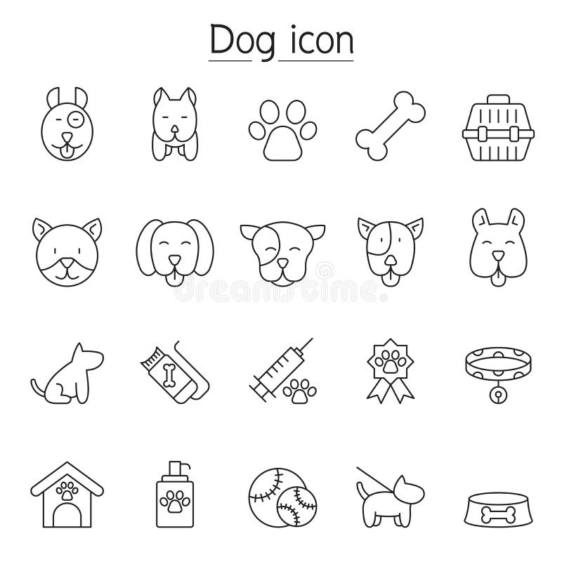 Dog Icon Set in Thin Line Style Stock Vector - Illustration of animal ...