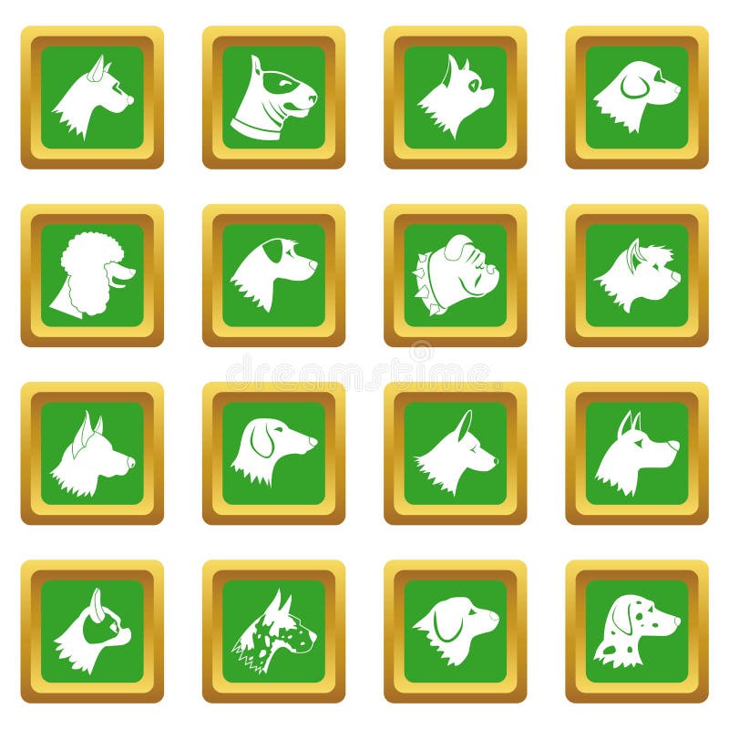 Dog icons set green stock vector. Illustration of profile - 97766131