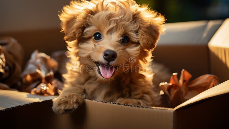 Dog Inside a Delivery Cardboard Box Stock Illustration - Illustration ...