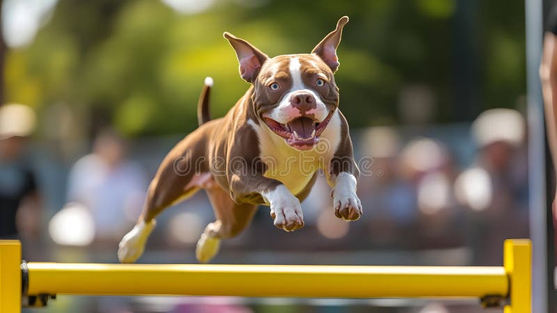 A Dog Joyfully Leaps Over an Obstacle in an Agility Competition Stock ...