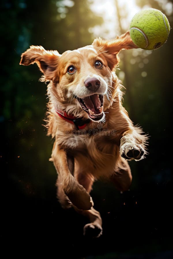 Dog Jumping in the Air with Ball in it S Mouth Stock Illustration ...