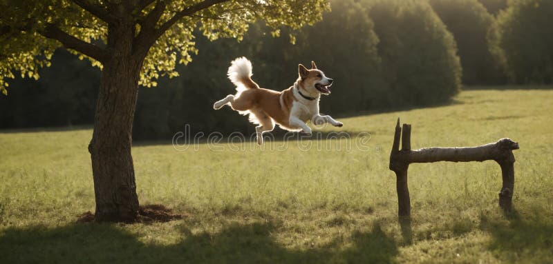 The Dog is Jumping, Playing on the Farm. Stock Image - Image of nature ...