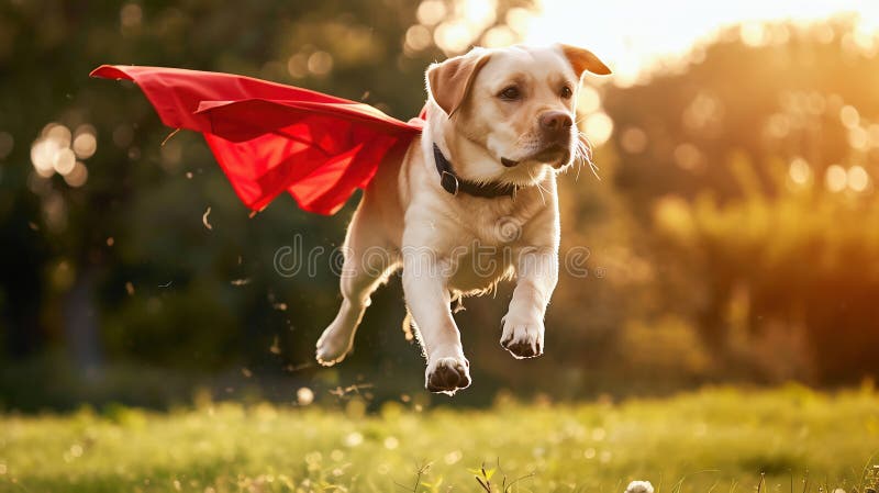 Dog Jumping in Red Superhero Cape Stock Image - Image of purebred, hero ...