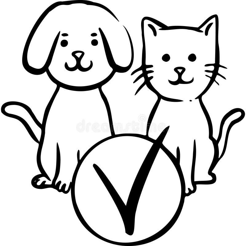 Dog and Kitty with Check Mark Sketch Vector Illustration Stock Vector ...