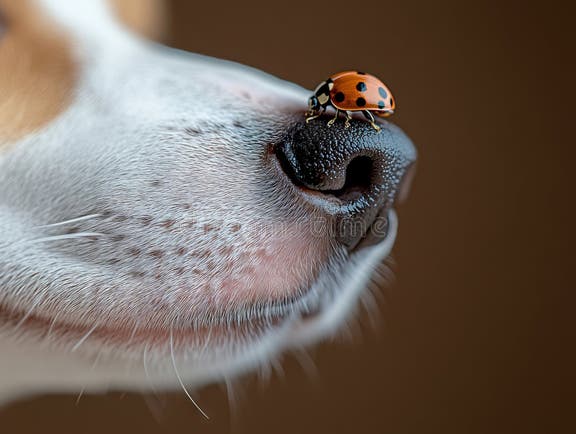 A Dog with a Ladybug on Its Nose Stock Photo - Image of point, beetle ...
