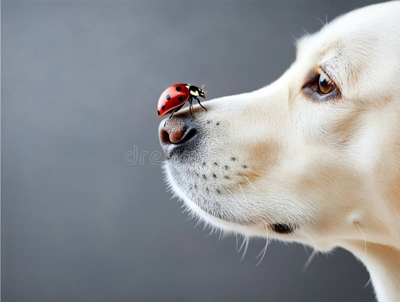 A Dog with a Ladybug on Its Nose Stock Photo - Image of making ...