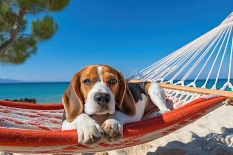 Dog Laid-Back Beagle: Unwinding on Vacation on the Beach. Generative AI ...
