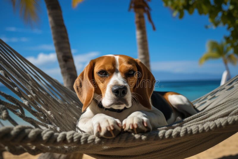 Dog Laid-Back Beagle: Unwinding on Vacation on the Beach. Generative AI ...