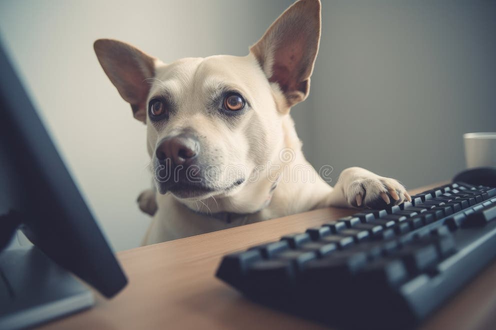 Dog on Laptop Dog and Laptop Stock Illustration - Illustration of work ...