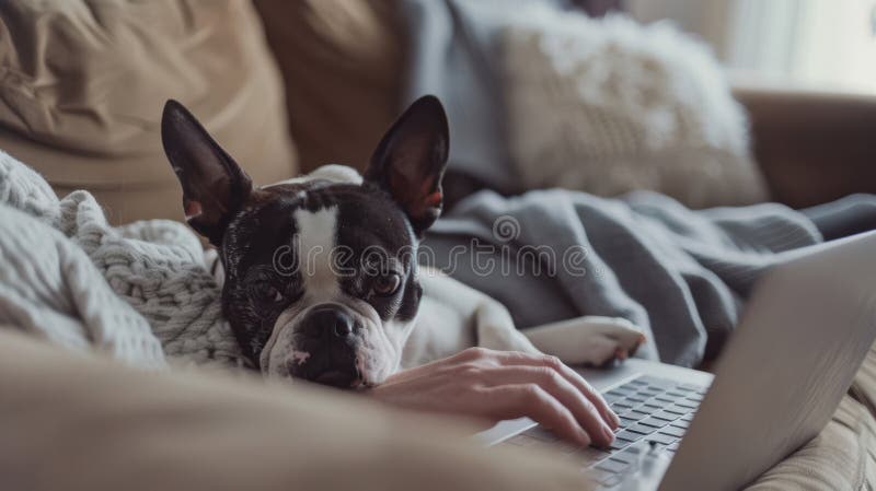 The Dog and Laptop. AI Generated Stock Photo - Image of leisure ...