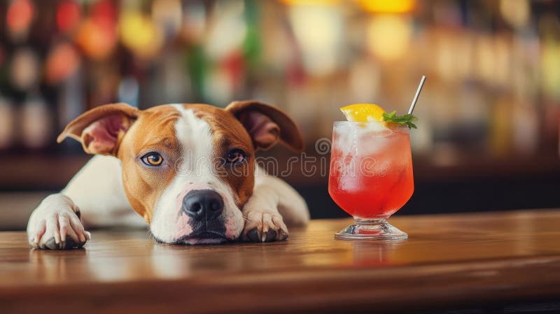 A Dog Laying on a Bar with a Drink Stock Illustration - Illustration of ...