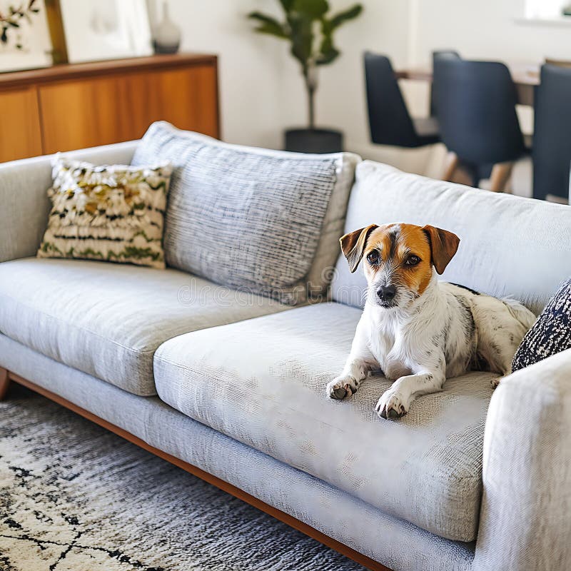 Dog is Laying on a Couch in a Living Room Stock Photo - Image of happy ...