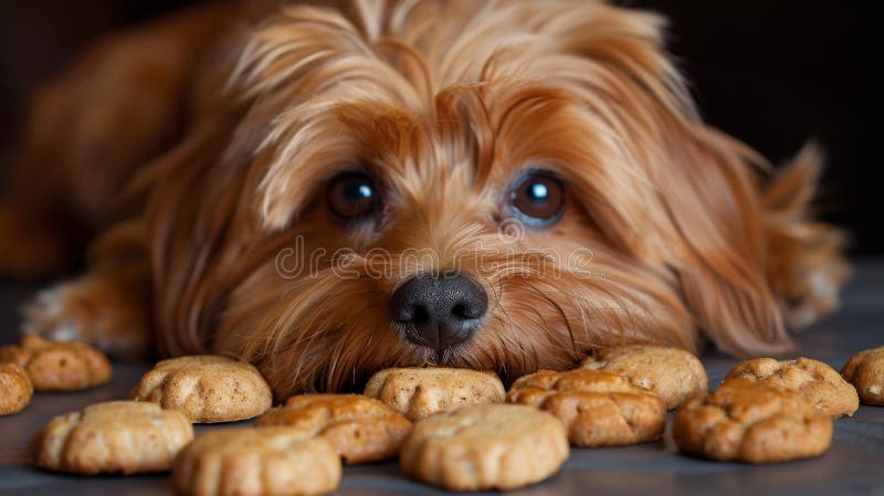 A Dog Laying Down with a Bunch of Cookies in Front of it, AI Stock ...
