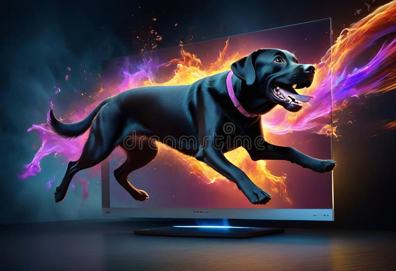 A Dog Leaping Out of a TV Screen Stock Illustration - Illustration of ...