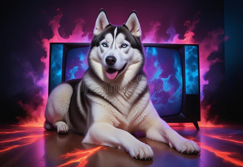 A Dog Leaping Out of a TV Screen Stock Illustration - Illustration of ...