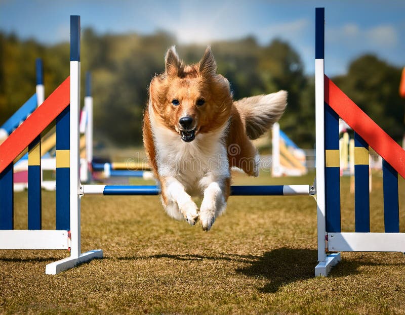 A Dog Leaping Over an Agility Obstacle Course in a Competition Stock ...