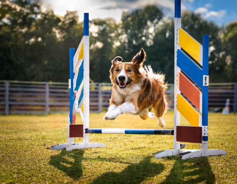 A Dog Leaping Over an Agility Obstacle Course in a Competition Stock ...