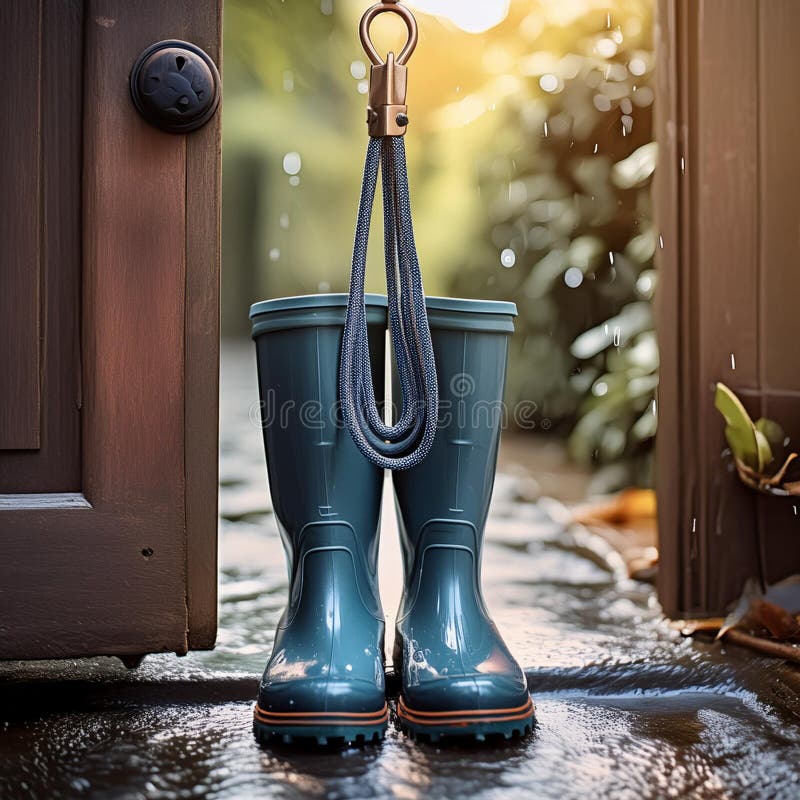 A Dog Leash Hanging on a Hook by the Door, with a Pair of Rain Boots ...
