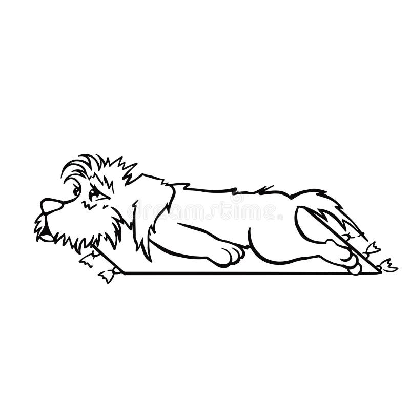 Dog Lies on the Rug Tired, Line Coloring Page Vector Stock Illustration ...