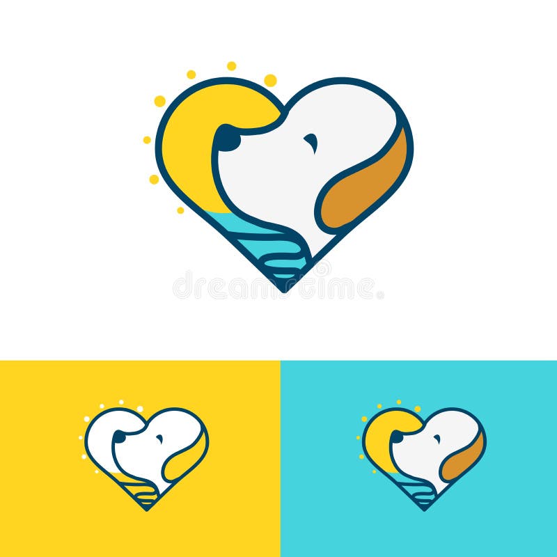 Dog Logo with Sun, Sea Waves and Dog Face Variations Stock Vector ...