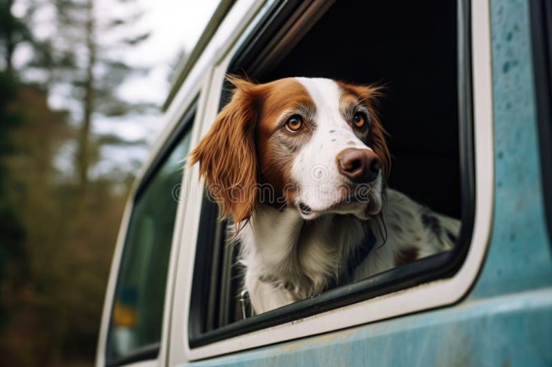 A Dog Looking Out of a Camper Van Window Stock Photo - Image of travel ...
