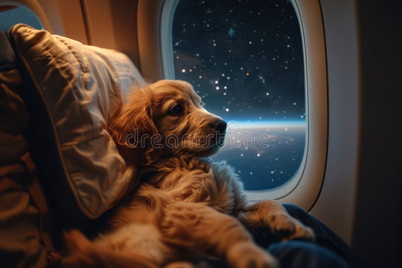 A Dog is Looking Out the Window of a Plane. Flights with Pets Stock ...