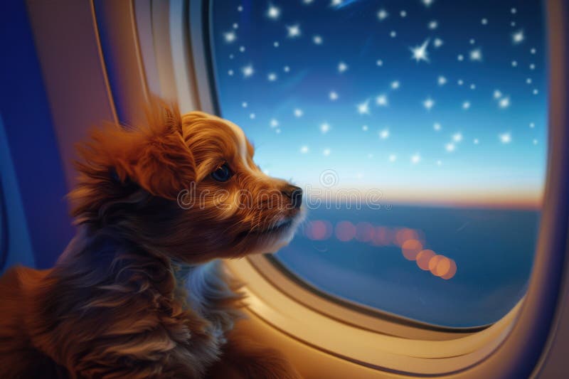 A Dog is Looking Out the Window of a Plane. Flights with Pets Stock ...