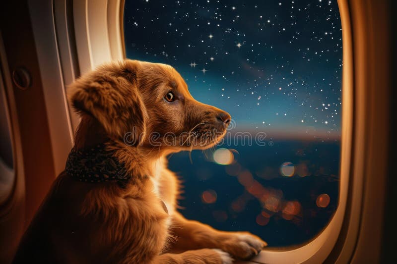 A Dog is Looking Out the Window of a Plane. Flights with Pets Stock ...