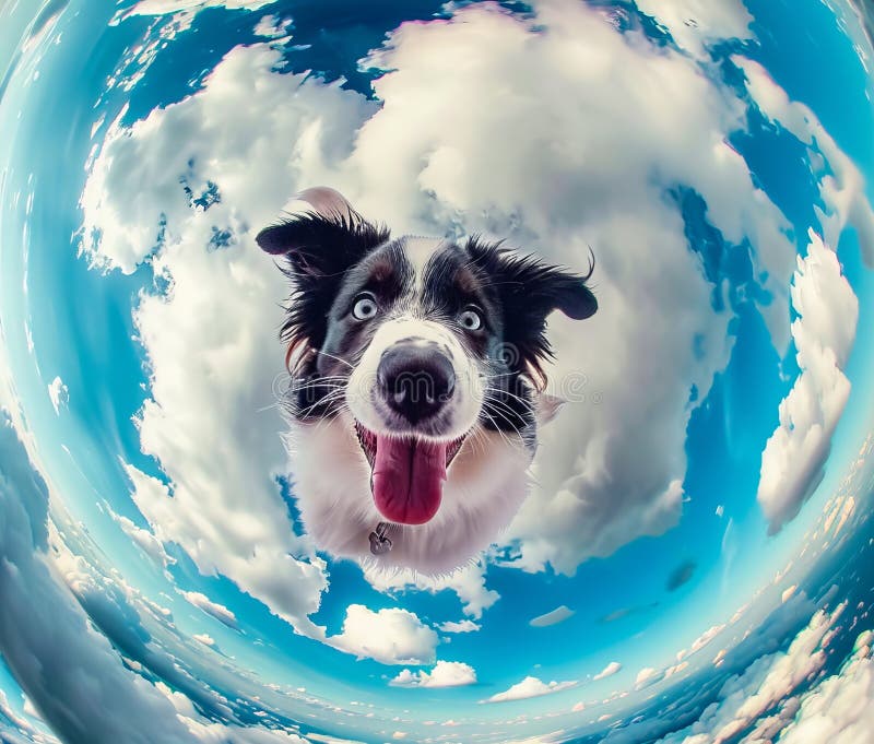 A Dog Looking Up at the Sky through a Fish Eye Lens Stock Photo - Image ...