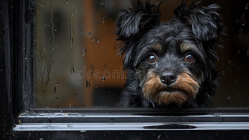 A Dog Looks Out a Rainy Window Stock Illustration - Illustration of ...