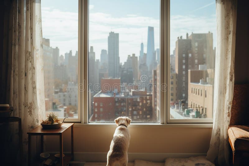Dog Looks from Window of Apartments in the City Stock Illustration ...