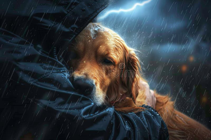 A Dog Lovingly Embraces a Man in the Rain Stock Illustration ... A Dog Lovingly Embraces a Man in the Rain Stock Illustration ...