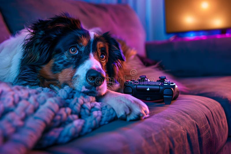 Dog Lying on a Couch with a Game Controller Stock Photo - Image of ...