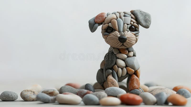 A Dog Made from Miniature Pebbles and Stones Strolls on a White ...