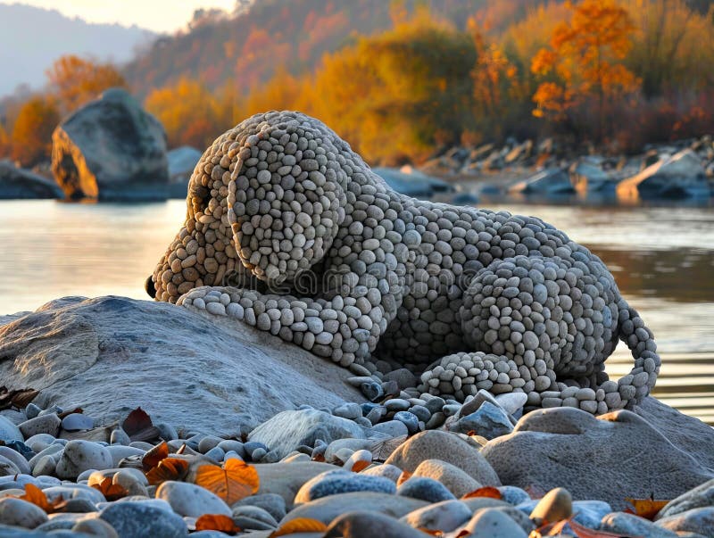 A Dog Made Out of Rocks Sitting on the Rocks Stock Photo - Image of ...