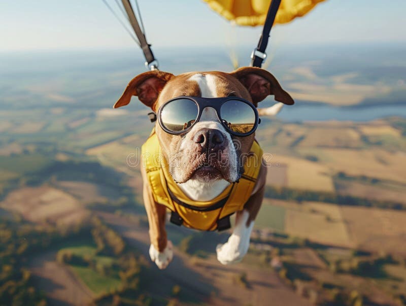 The Dog Makes a Parachute Jump. Artificial Intelligence. Stock Photo ... The Dog Makes a Parachute Jump. Artificial Intelligence. Stock Photo ...