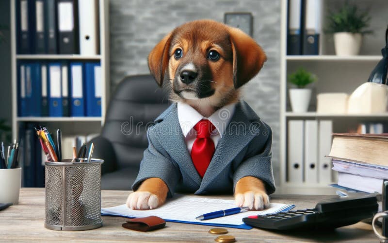Dog Manager in a Suit Sitting in the Office Stock Illustration ...