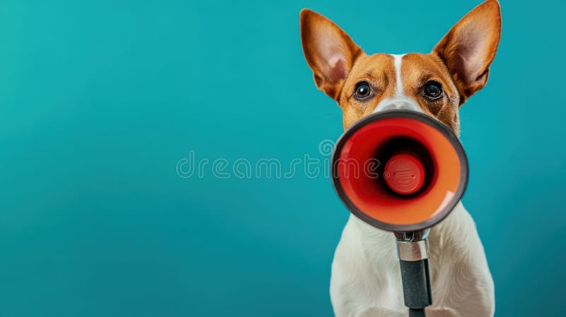 Dog with Megaphone on Blue Background Announcing Special Offer Stock ...
