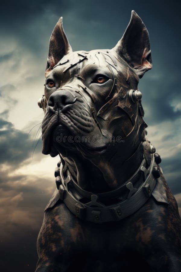 A Dog with a Metal Collar on Its Head, AI Stock Photo - Image of head ...
