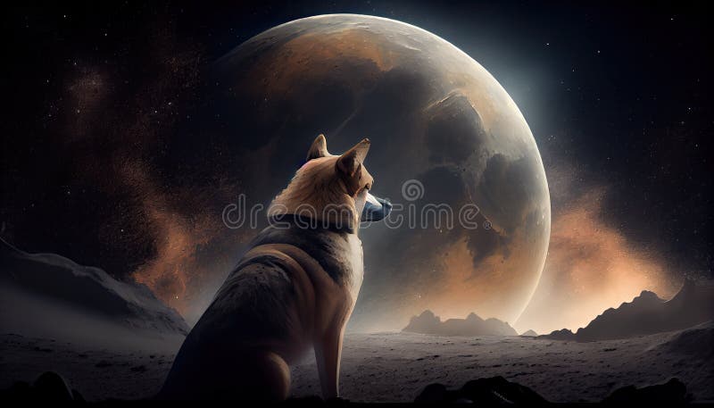 Dog with moon background stock illustration. Illustration of graphic ...